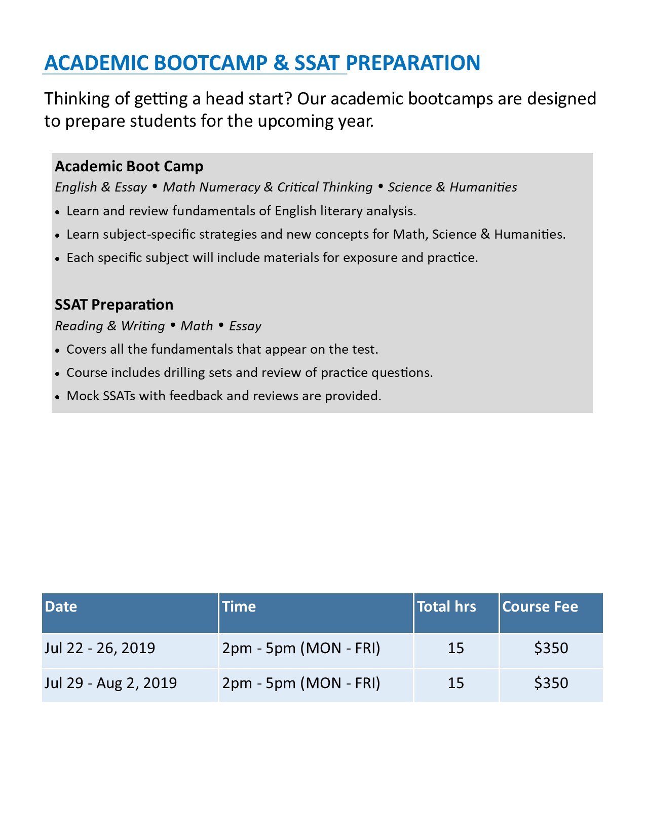 Summer Academic Boot Camp by Success for All Learning Services Inc in ...